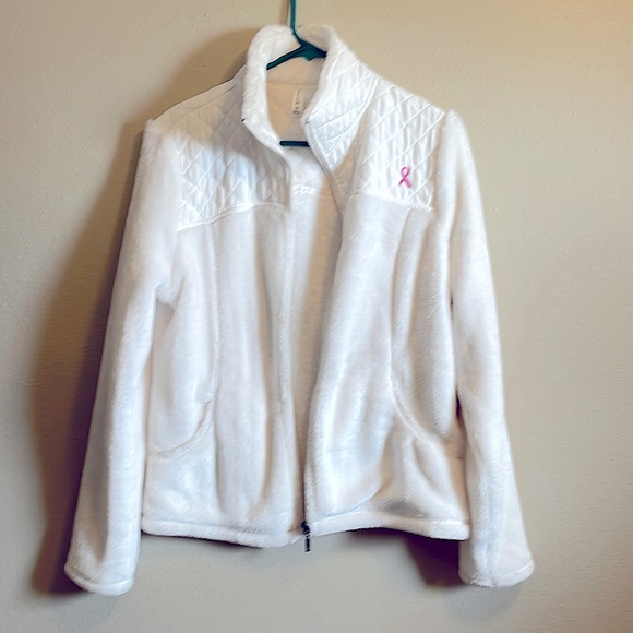 Jackets & Coats | Soft White Breast Cancer Zip Up Jacket With Pockets ...